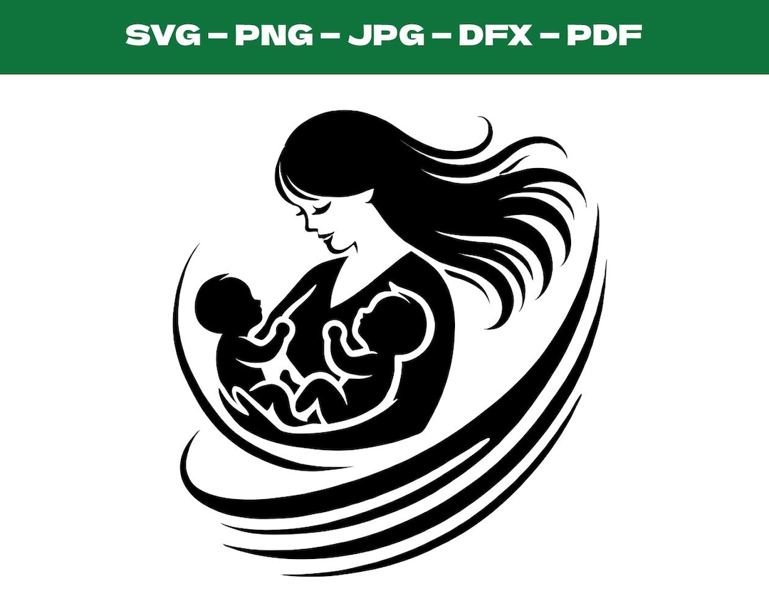 Pregnancy SVG, Mother Twins Baby Vector Art, Mom With Babies Cut File ...