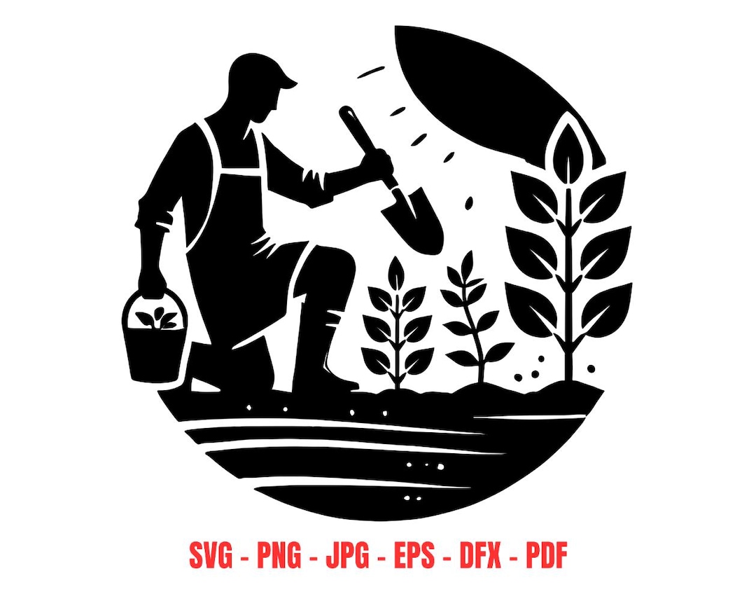 Gardening SVG Farmer Planting Design Garden Tools Silhouette Farmhouse ...