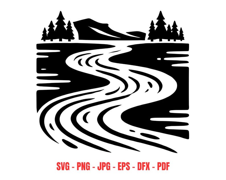 Romantic River Mountain Scene SVG Cut File - Nature Landscape Digital ...