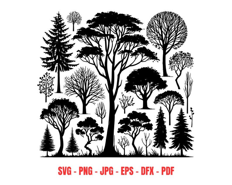 Tree Silhouette SVG Forest Nature Clipart, Woodland Landscape Design ...