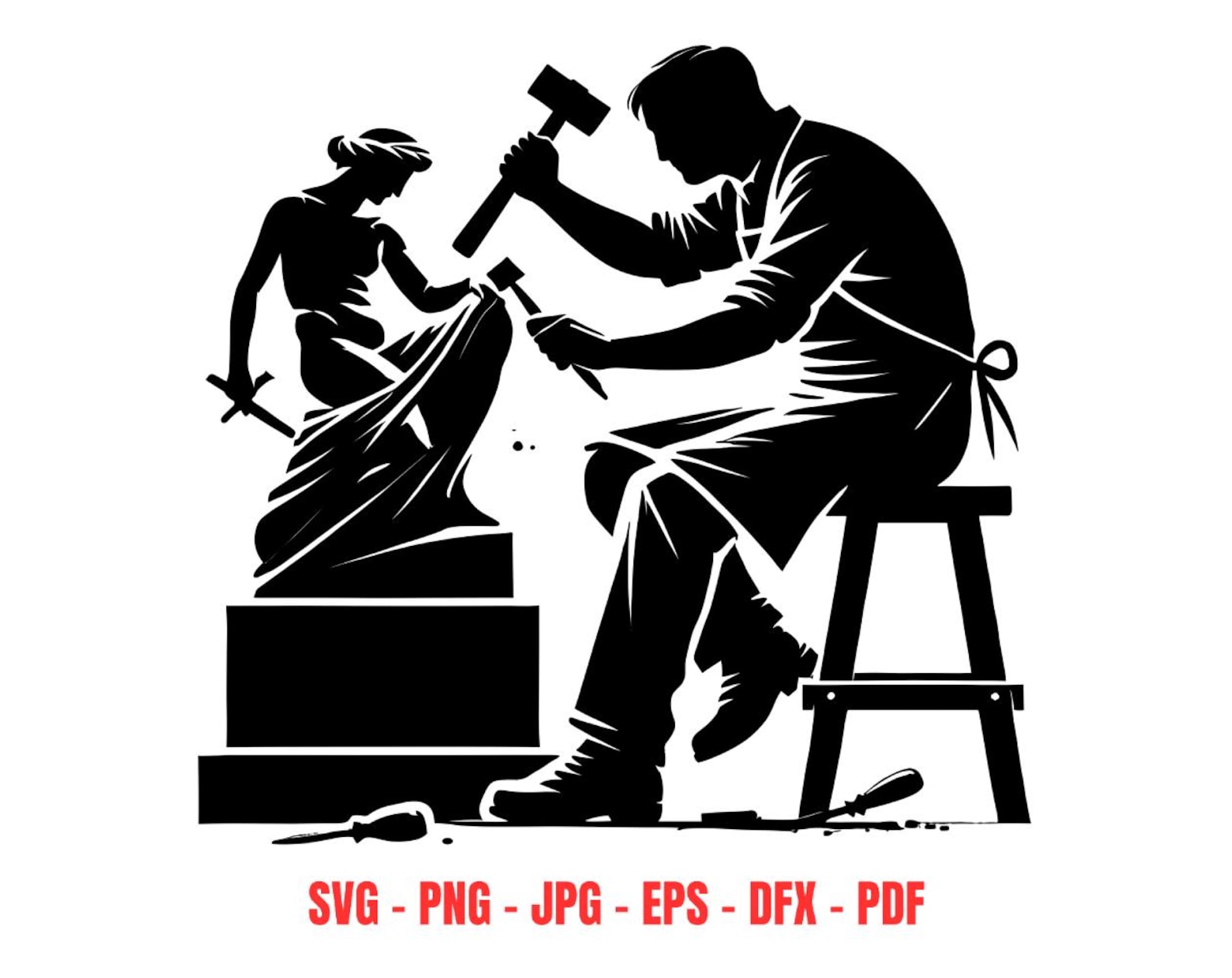 Sculptor Artist SVG, Stone Carving Silhouette, Craftsman at Work ...