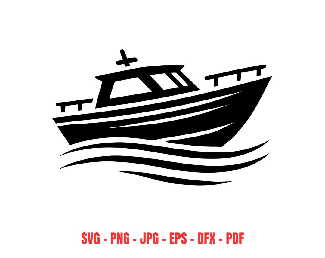 Fishing Boat Svg Motorboat Clipart Powerboat Silhouette Nautical Vessel ...
