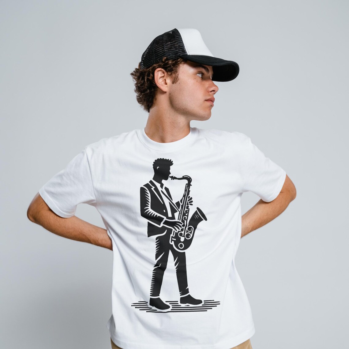 Jazz Saxophone Player Silhouette Digital Design Music Wall Art Svg Dxf ...