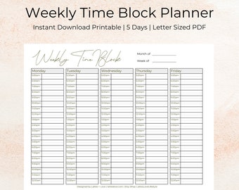 Time Block Planner, Printable Weekly Planner Template, 5 Day Planner ...