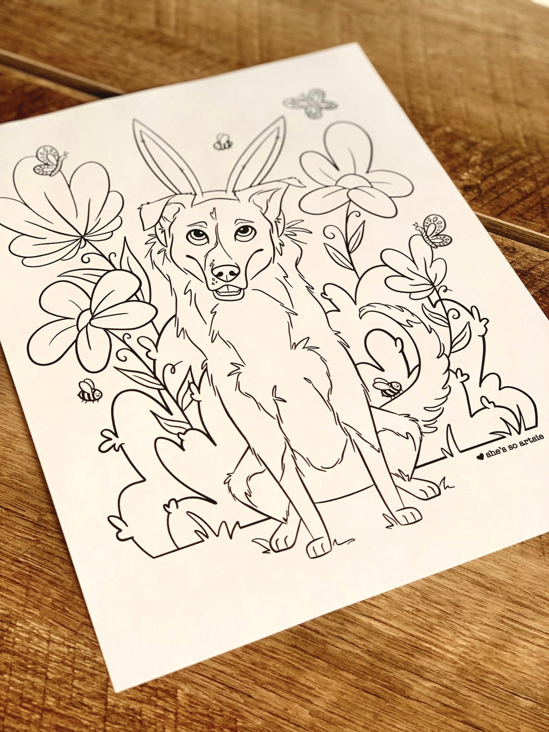 Instant Download! Easter Colouring Page – Cute Dog Wearing Bunny Ears ...