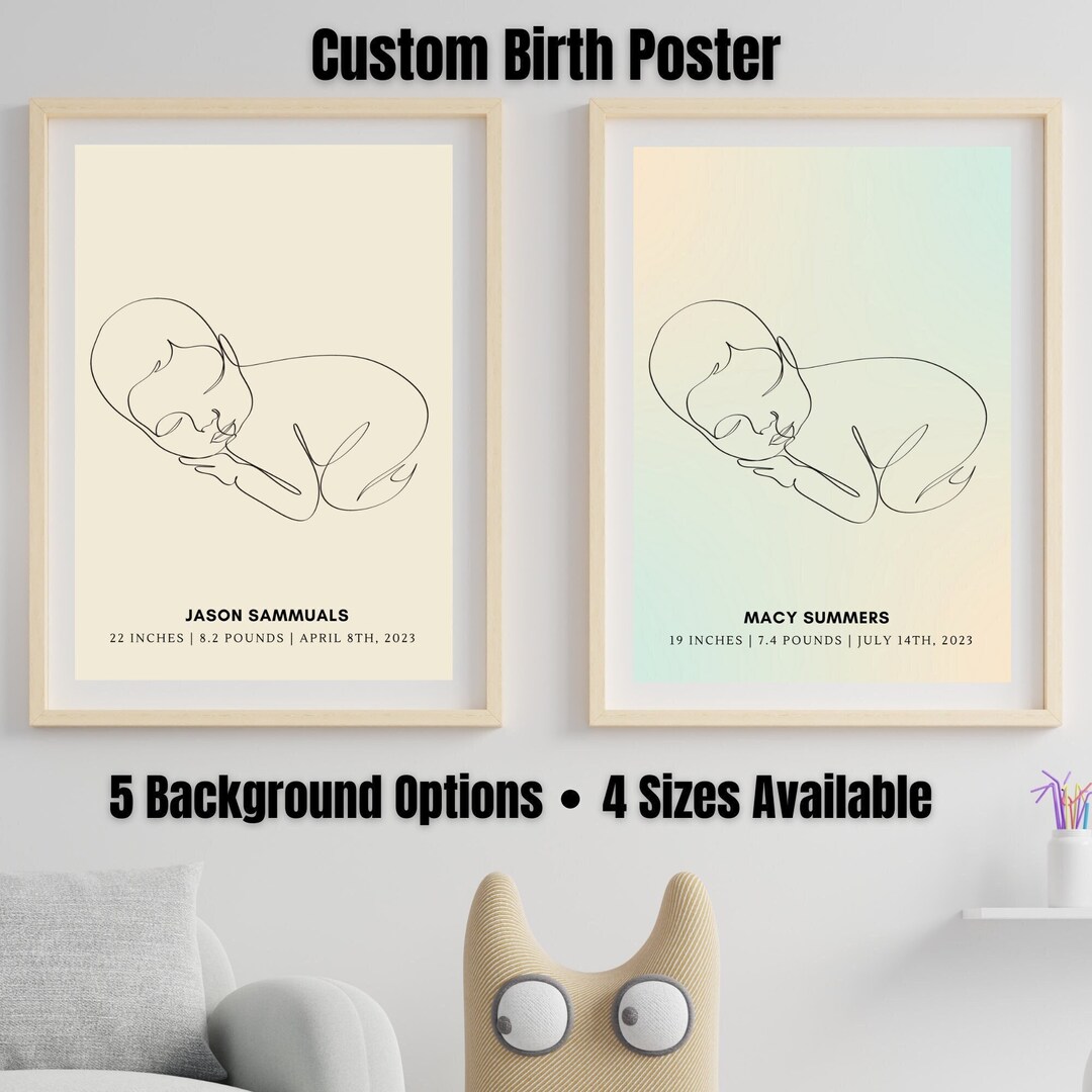 Custom Birth Poster, Printable Newborn Illustration, Birth Poster ...