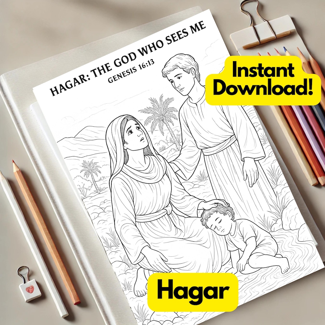 Hagar Bible Coloring Page – Printable Women of the Bible Line Art ...