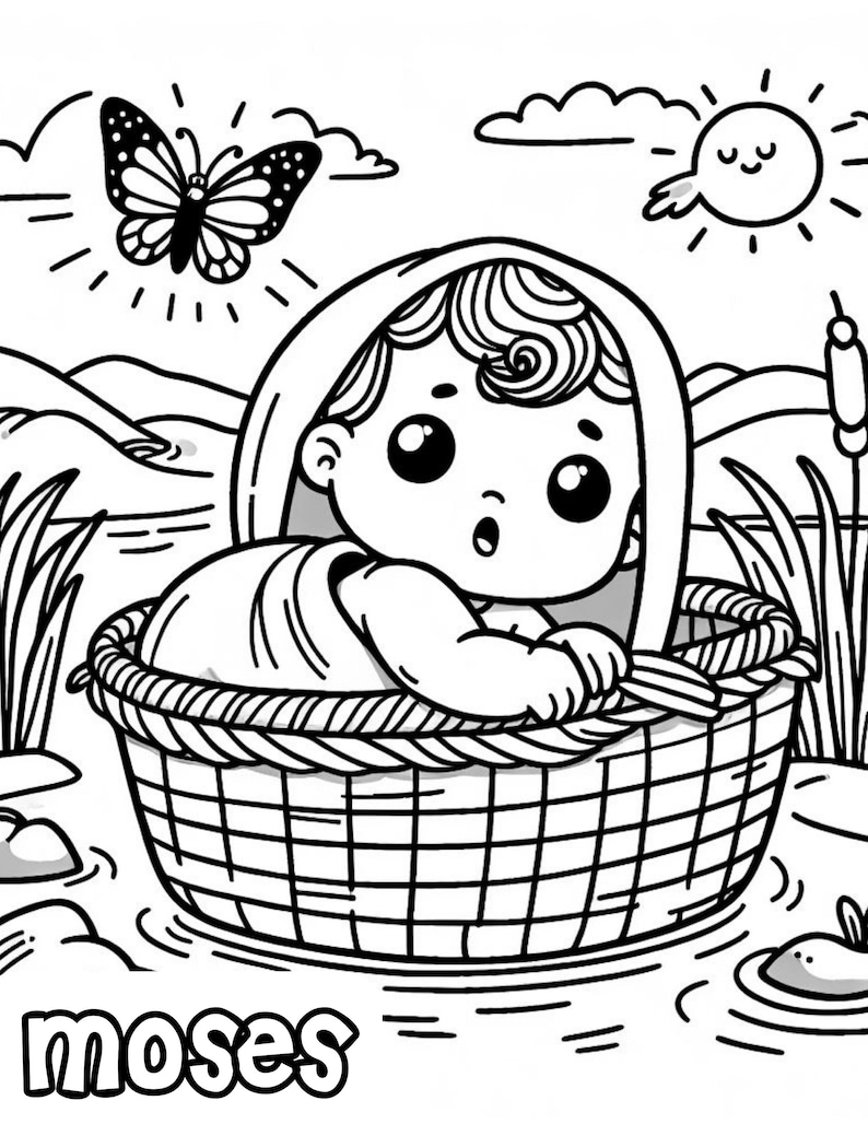 Adorable Baby Moses Biblical Bible Coloring Sheet Page for Kids and ...