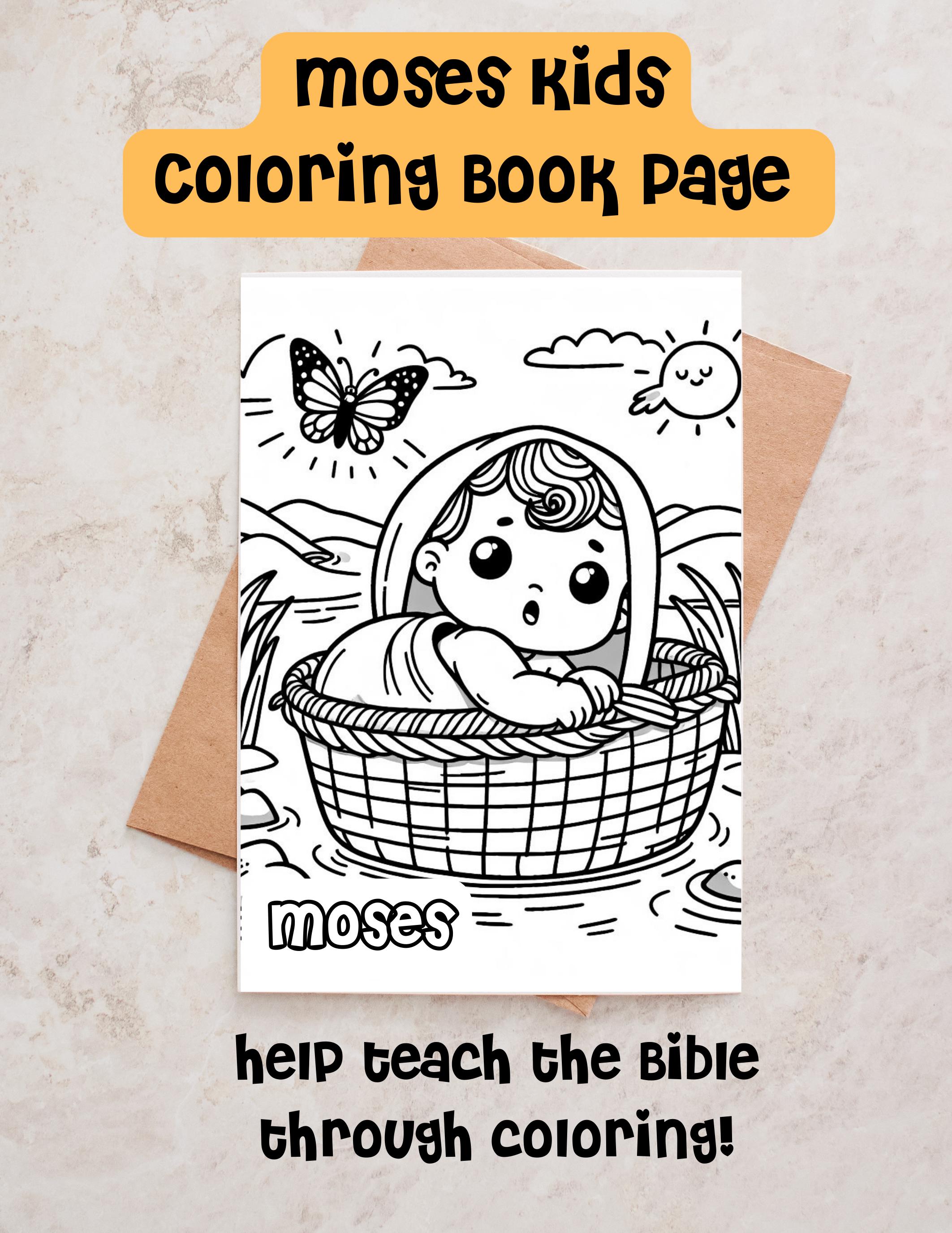 Adorable Baby Moses Biblical Bible Coloring Sheet Page for Kids and ...