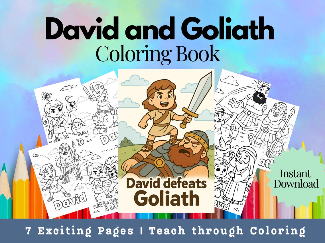 David and Goliath Coloring Pages for Kids – Bible Story Printable ...