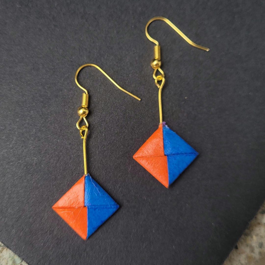 Origami Envelope Square Earring - Color Variation - Silver and Gold ...