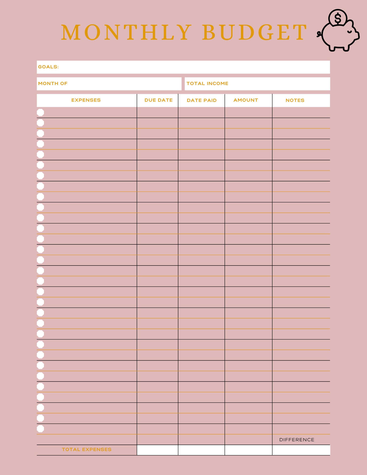 Monthly Budget Planner printable - Etsy