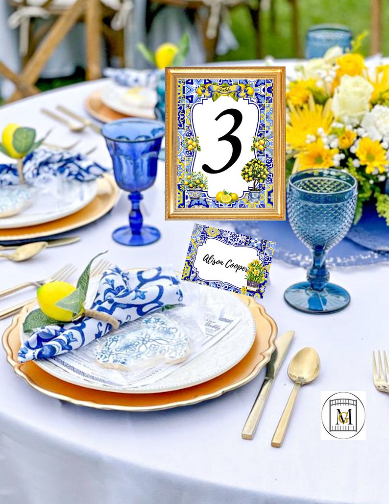 Lemon Bridal Shower Blue Party Table Numbers/editable/bridal Shower ...