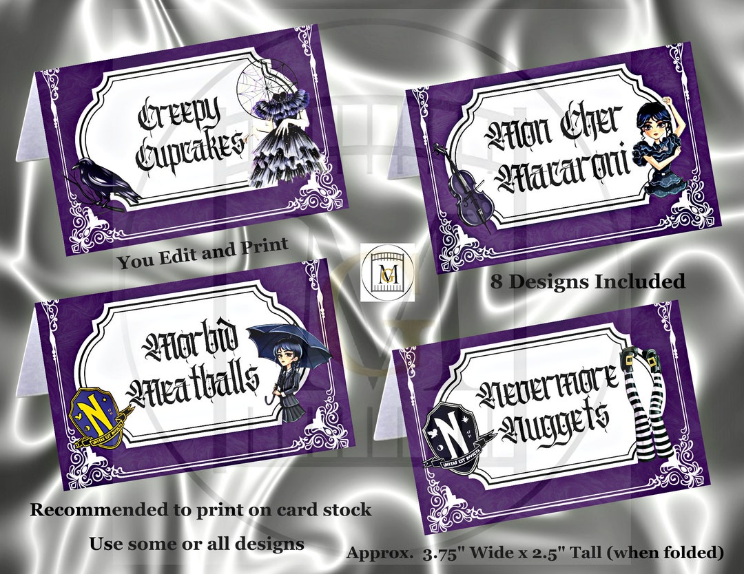 Wednesday Addams Birthday Food Label/candy Label/editable/place Cards ...