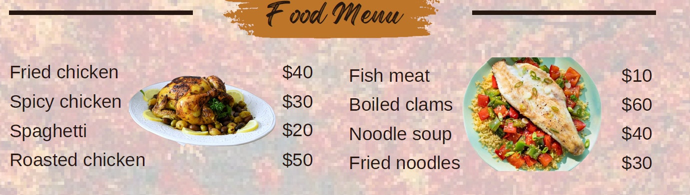 Restaurant Menu Sample - Etsy