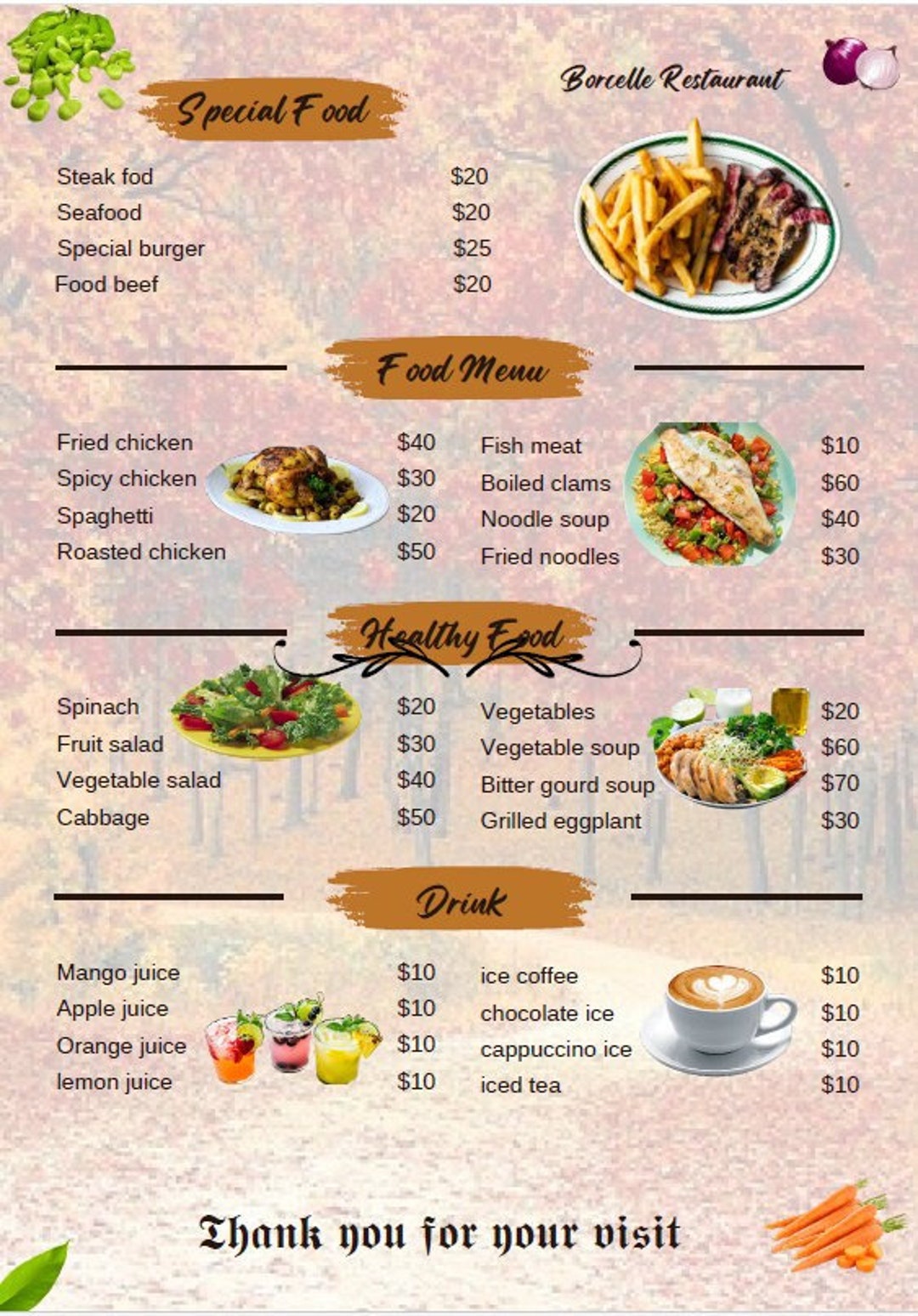 Restaurant Menu Sample - Etsy