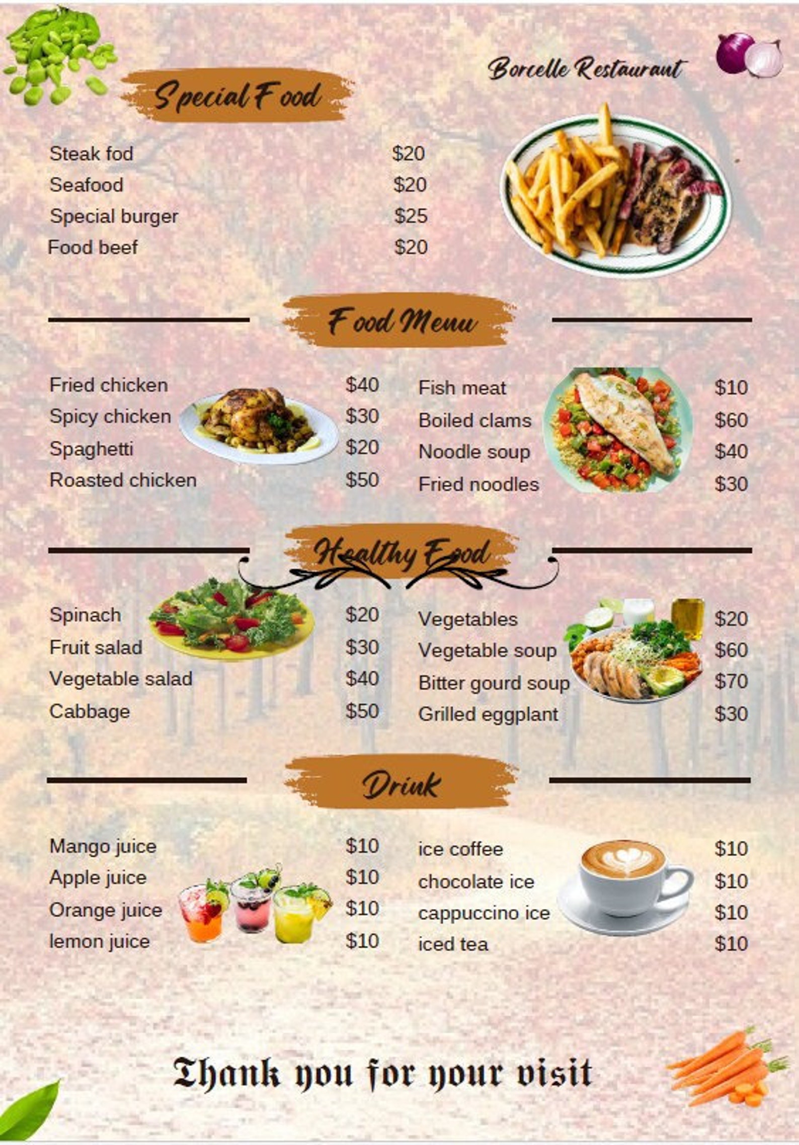 Restaurant Menu Sample - Etsy