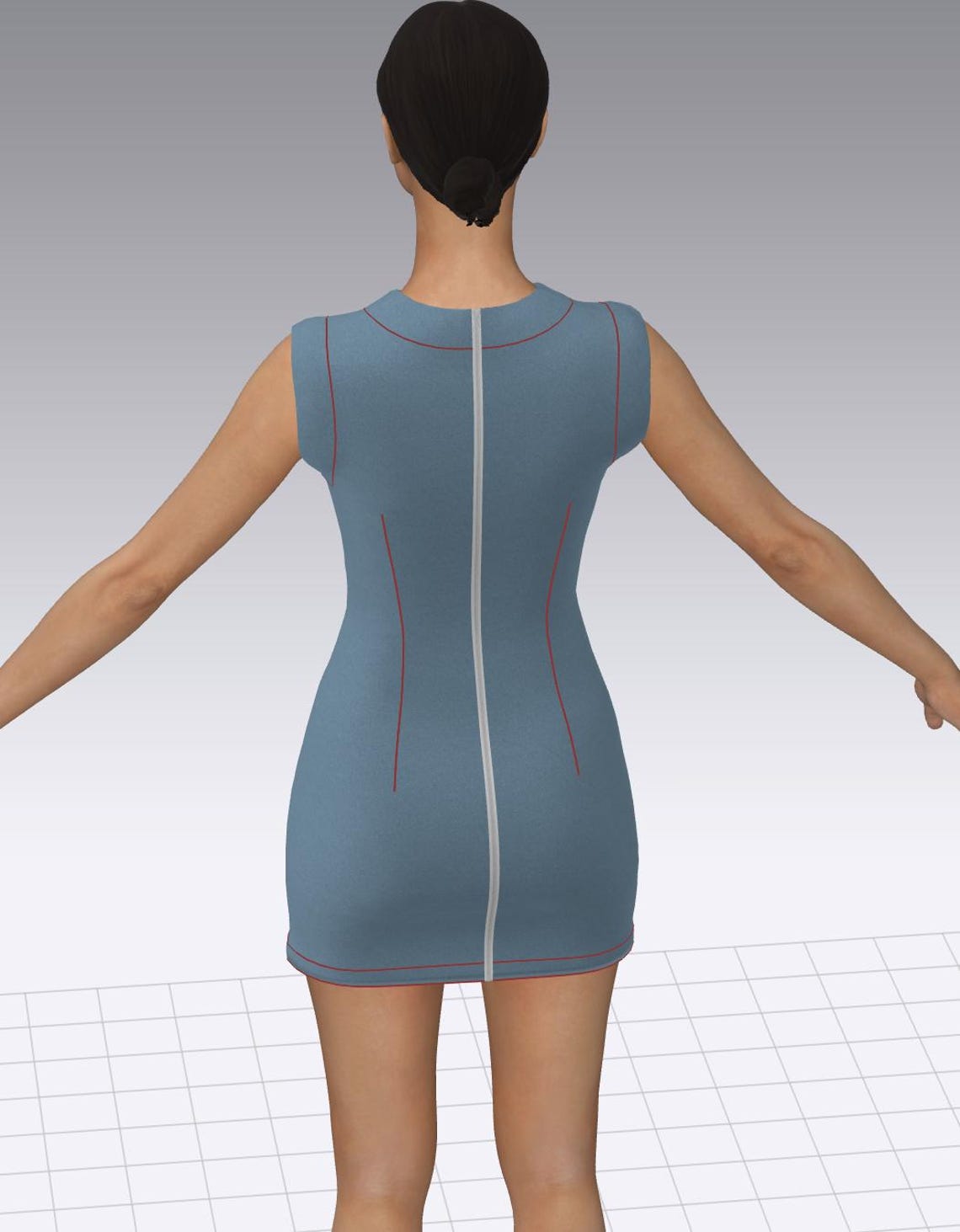 Clo3d Minimalist Sleeveless Denim Dress With Zipper | Fitted - Etsy