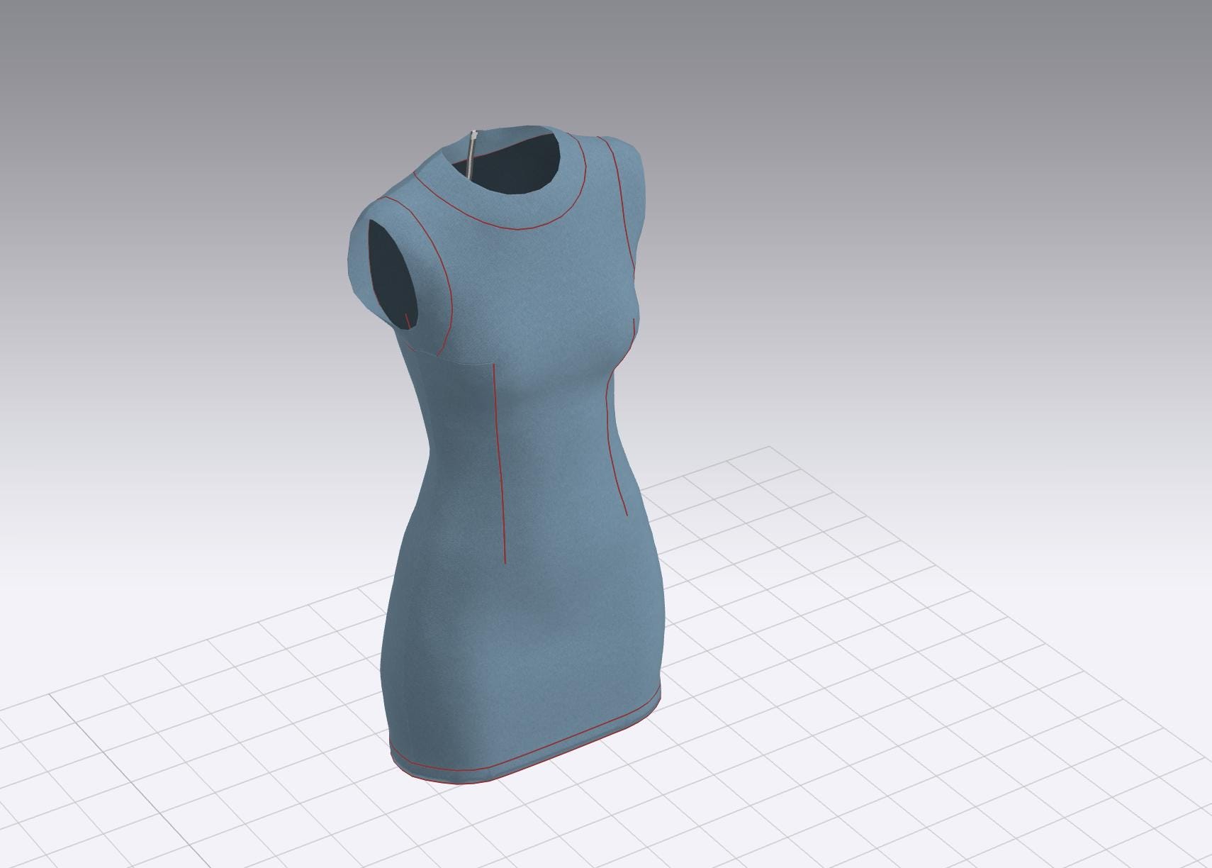 Clo3d Minimalist Sleeveless Denim Dress With Zipper | Fitted - Etsy