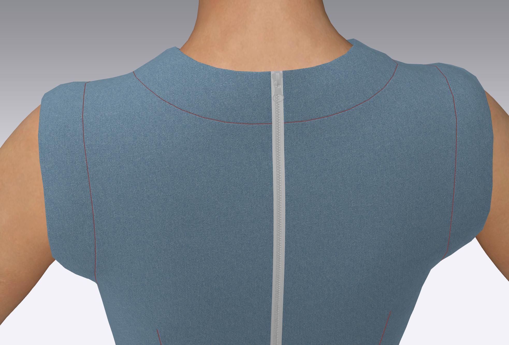 Clo3d Minimalist Sleeveless Denim Dress With Zipper | Fitted - Etsy