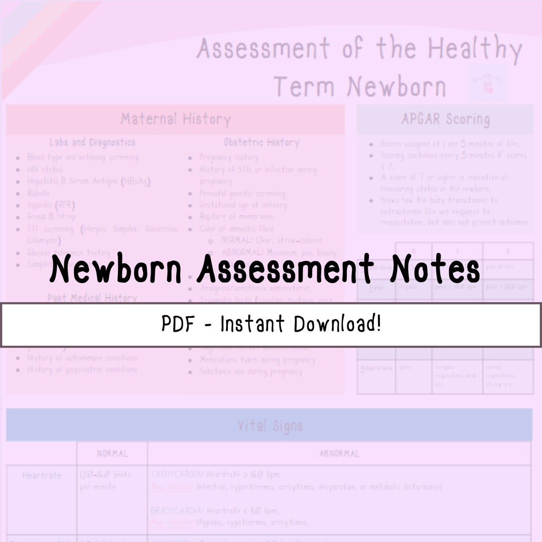 Newborn Assessment Notes and Documentation Template Study Guides for ...