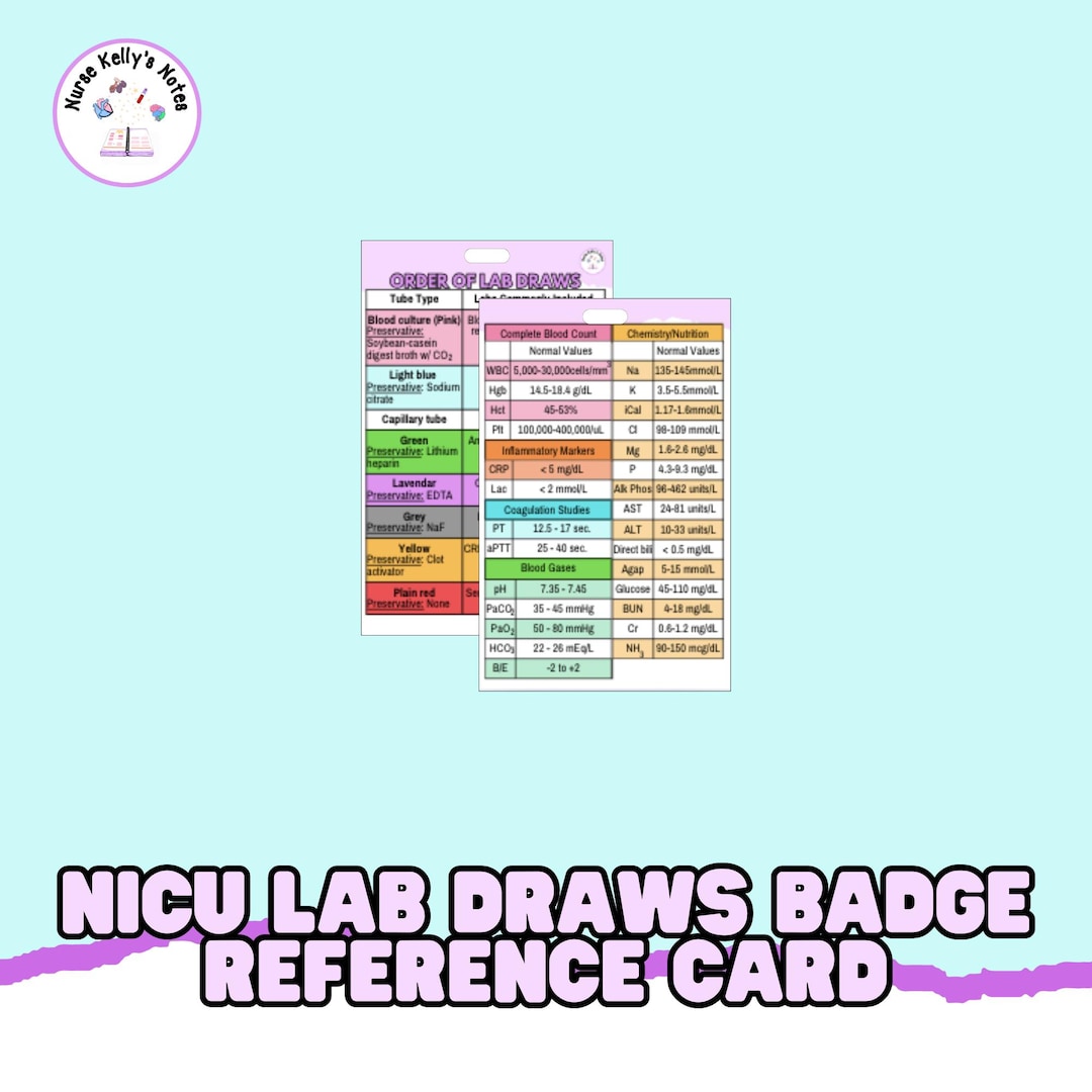 NICU Lab Values Badge Reference Card - Etsy