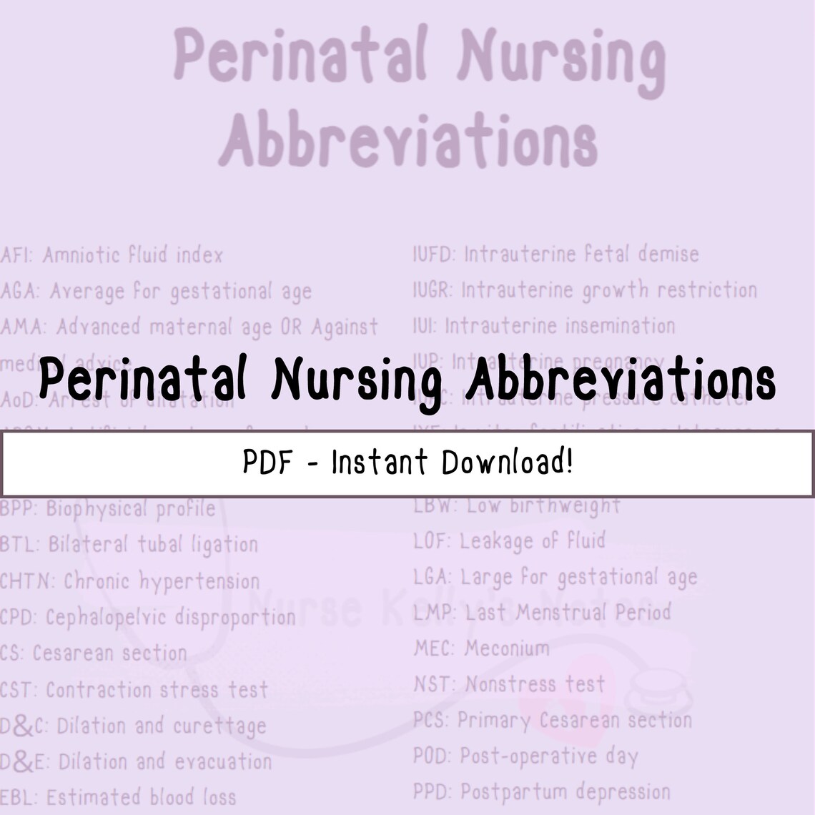 Ob/perinatal Nursing Abbreviations Card - Etsy
