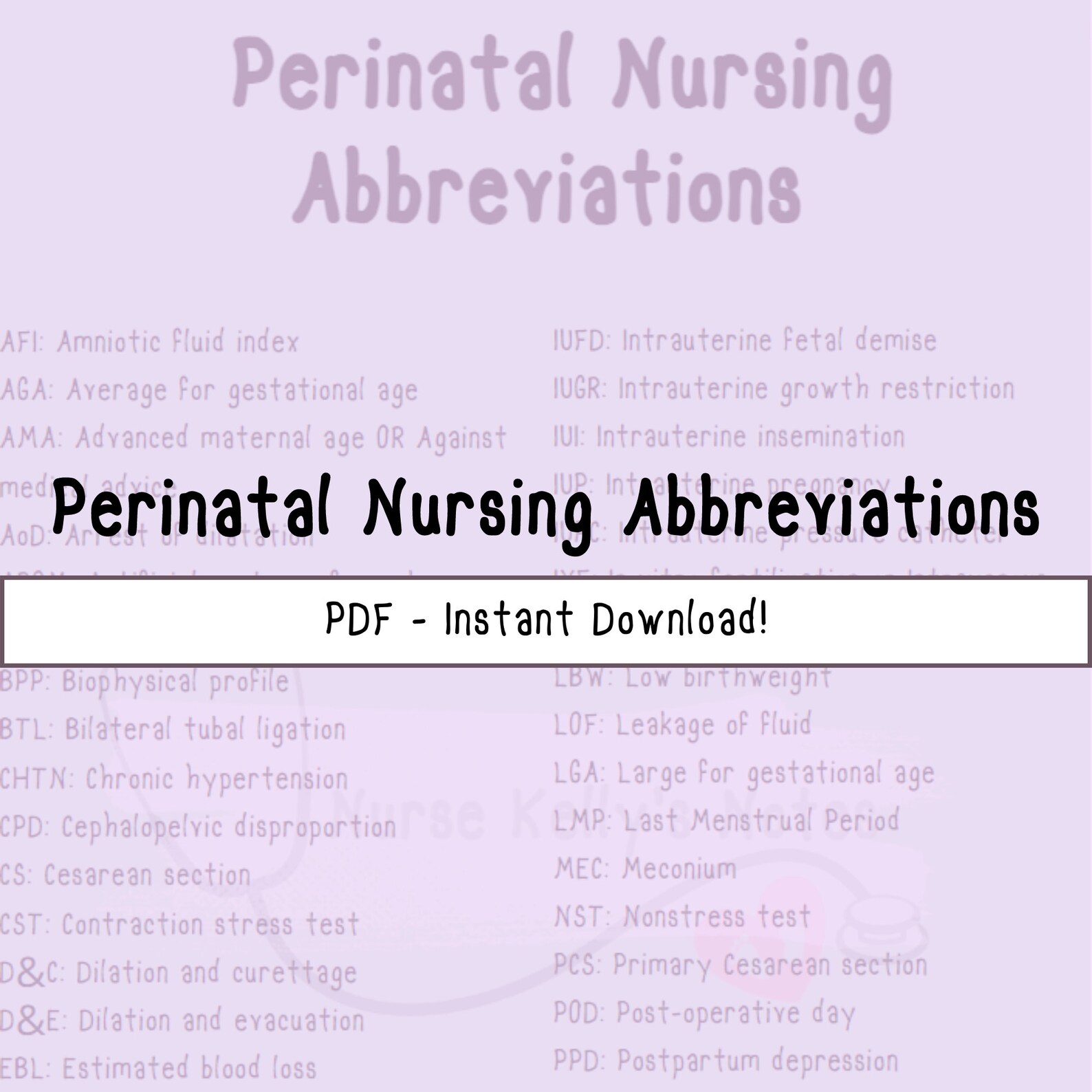 Ob/perinatal Nursing Abbreviations Card - Etsy
