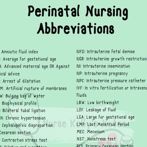 Ob/perinatal Nursing Abbreviations Card - Etsy
