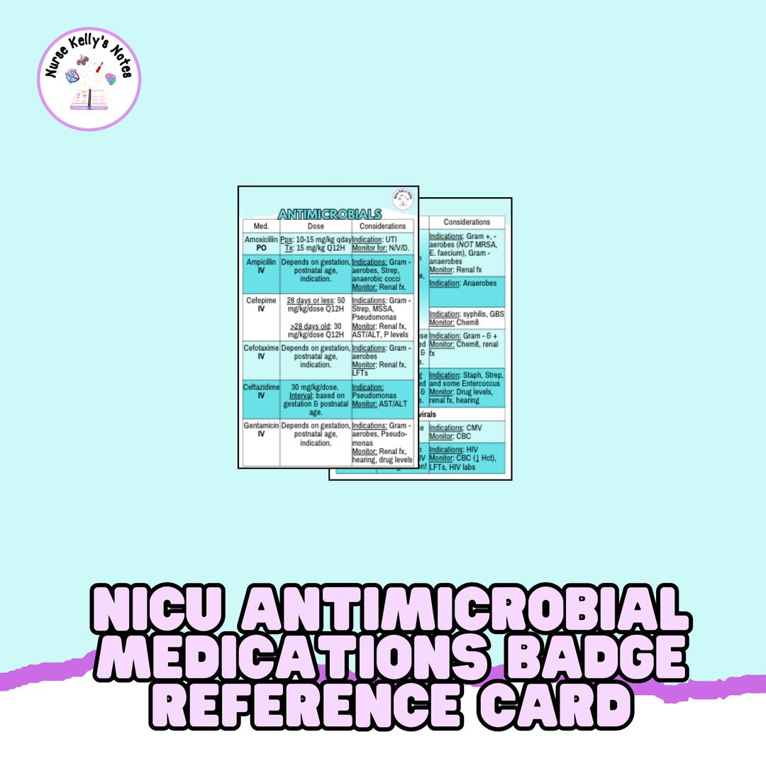 NICU Antimicrobial Medications Badge Reference Card - Etsy