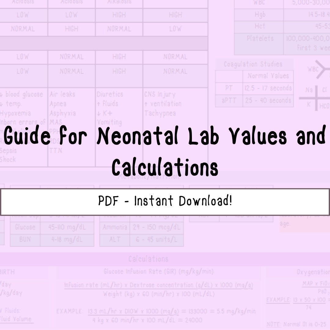 Guide for Neonatal Lab Values and Calculations Resources for Perinatal ...