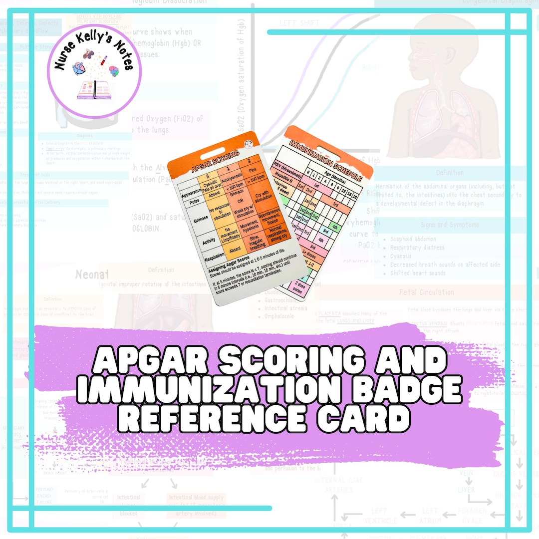 Apgar and Immunization NICU Reference Card: Wearable Badge Card for ...