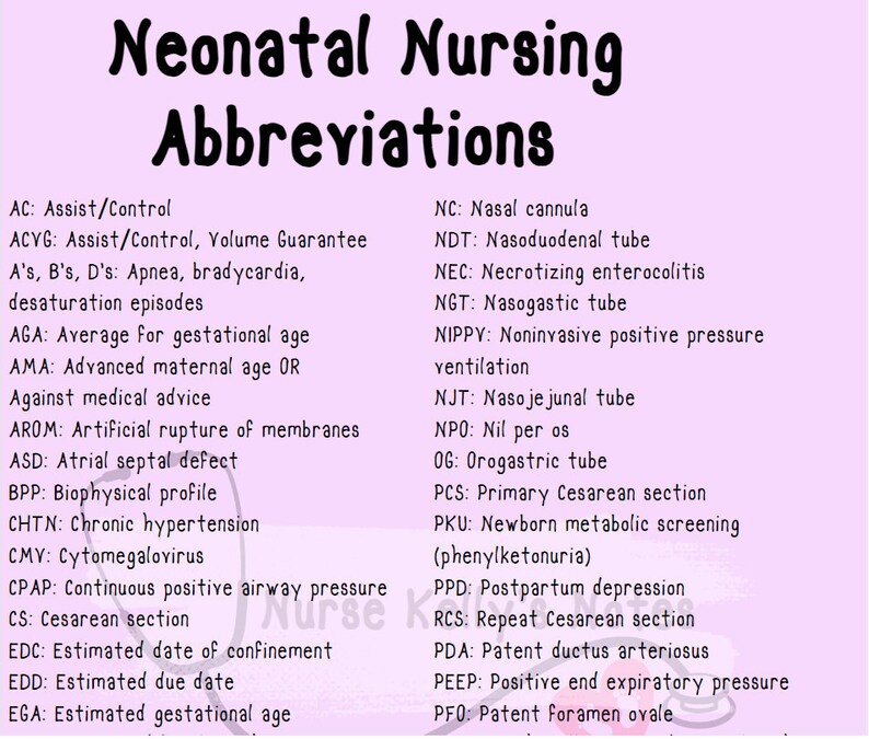 NICU Abbreviations Resources for Nurses and Nursing Students - Etsy
