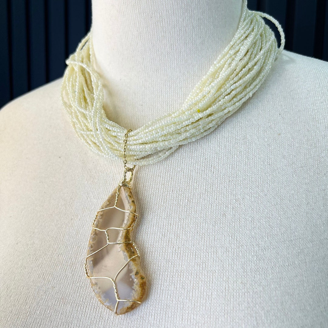 Necklace I Sand Pearl Natural Stone Necklace Handmade Pendant, Summer ...