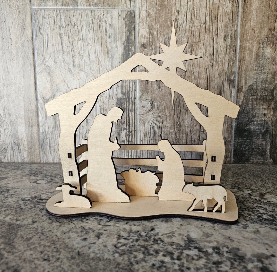 Wooden Nativity Scene, Christmas Nativity Scene Kit, Unfinished DIY ...