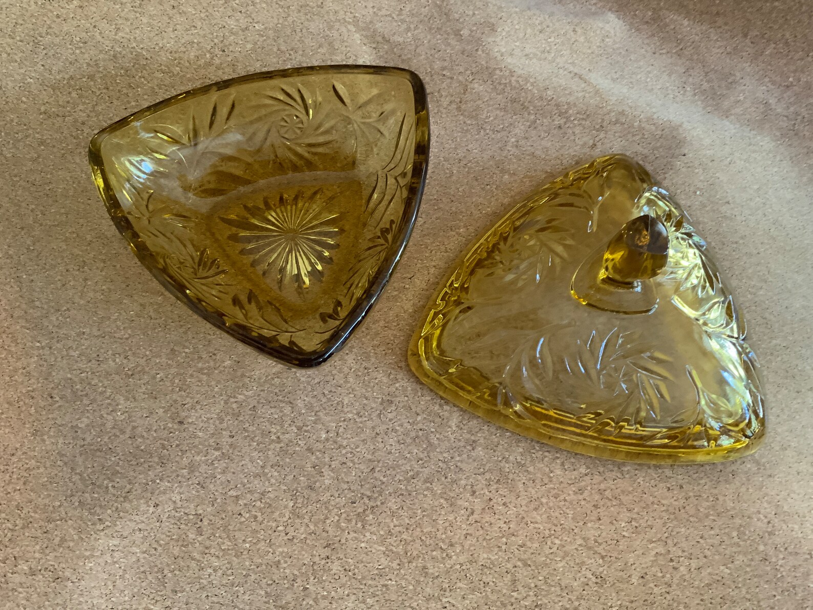 Vintage Amber Triangle Candy Dish With Lid. - Etsy