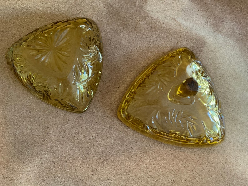 Vintage Amber Triangle Candy Dish With Lid. - Etsy