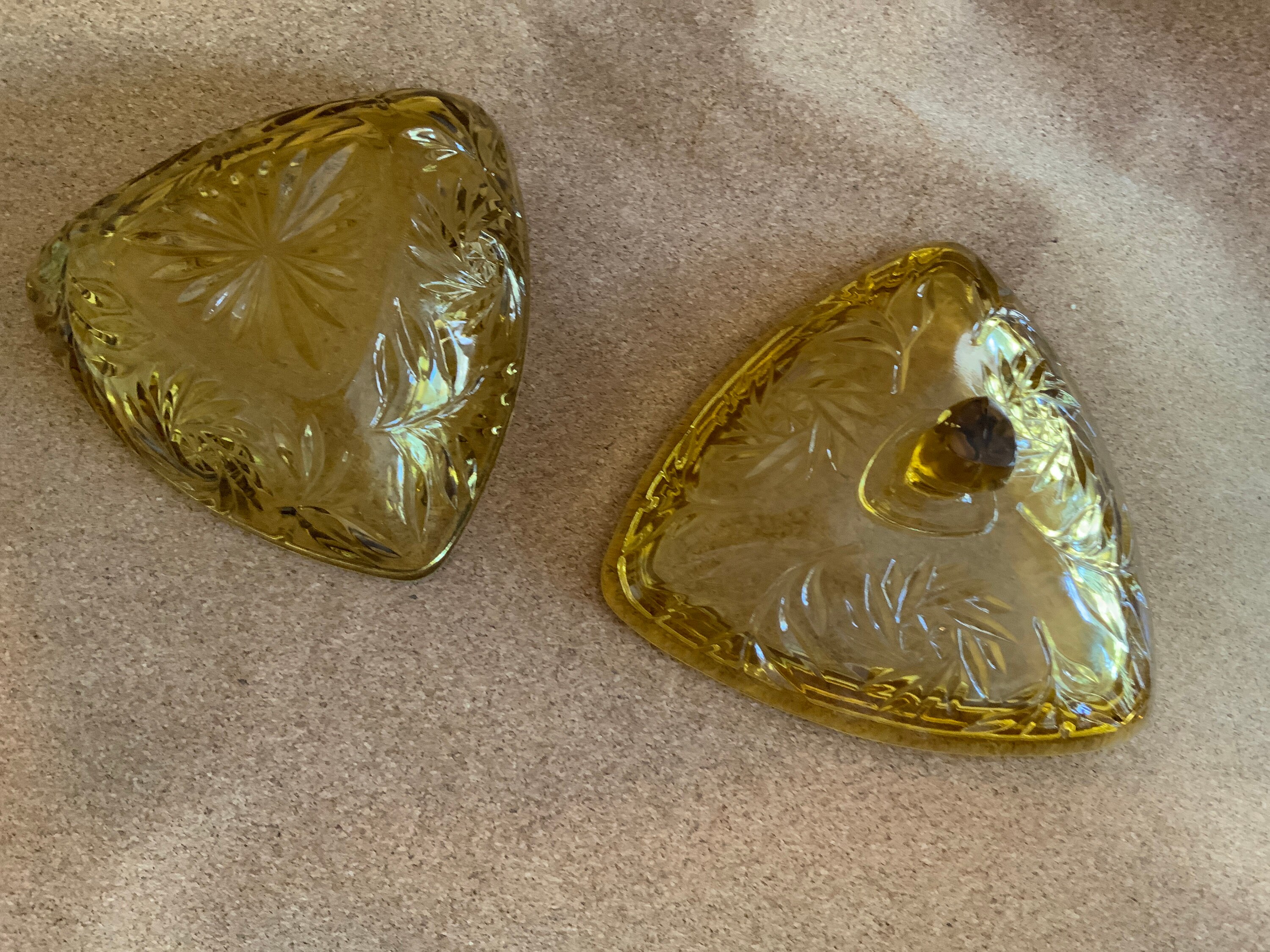 Vintage Amber Triangle Candy Dish With Lid. - Etsy