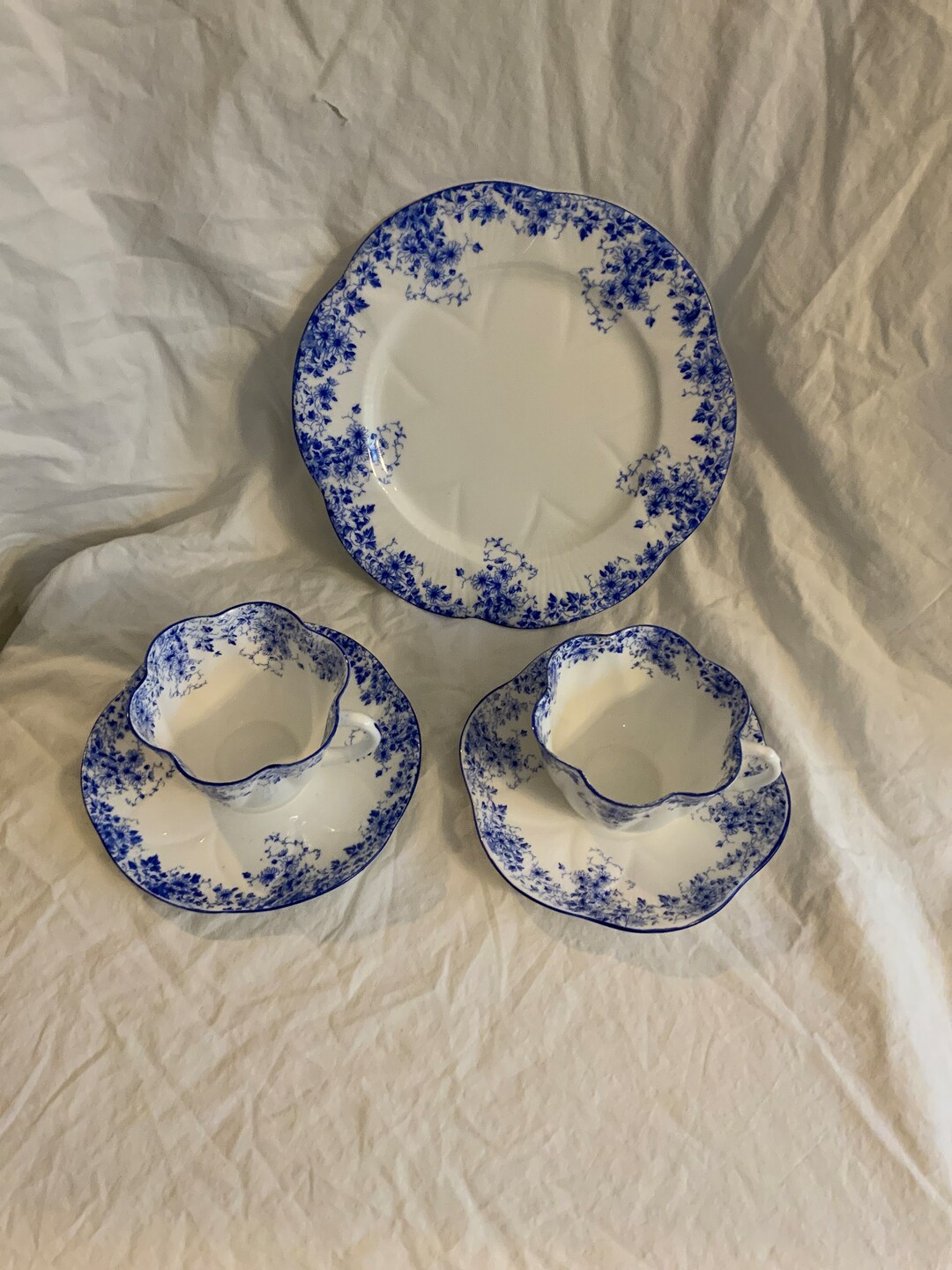Vintage Shelley Dainty Blue 2 Teacup and Saucers, Plus 1 8 1/2 Side ...