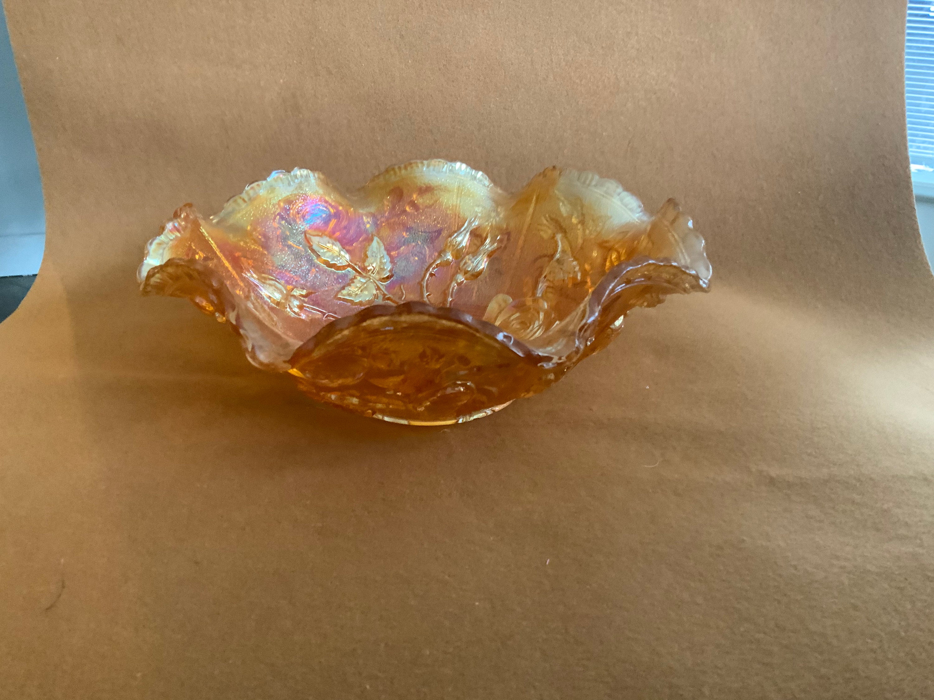 Imperial Marigold Open Rose Carnival Glass Bowl - Etsy