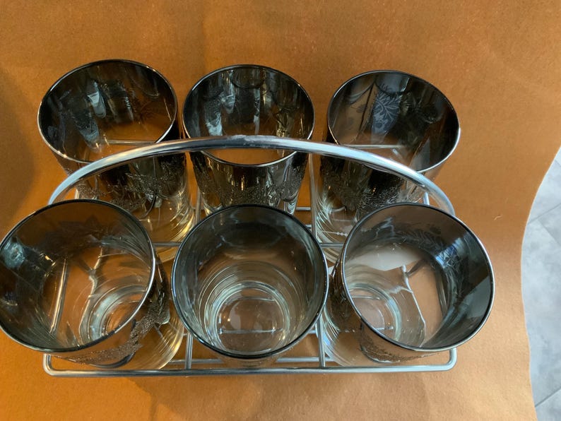 MCM Set of 6 Silver Fade Vitreon Queen’s Lustreware Highball Glasses ...