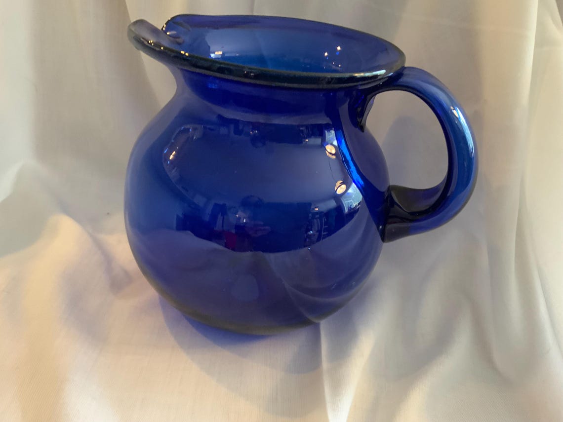 Cobalt Blue Large Hand Blown Pitcher. - Etsy