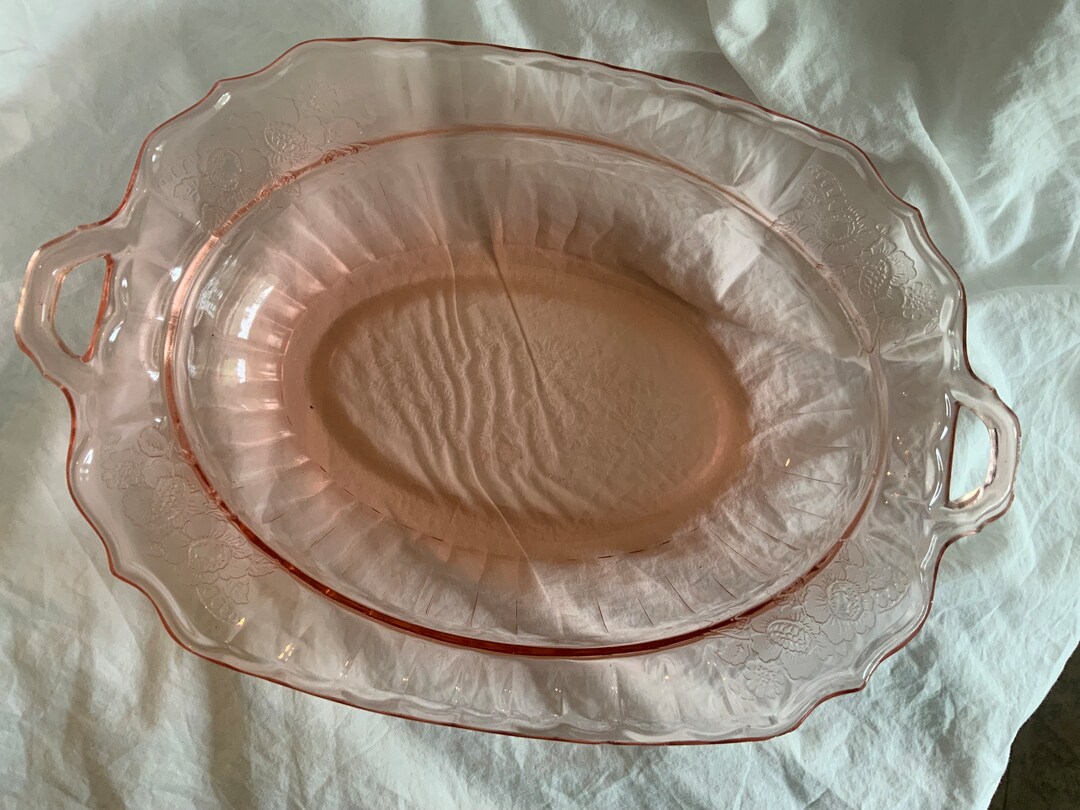 Pink Depression Glass Serving Dish With Handles. - Etsy