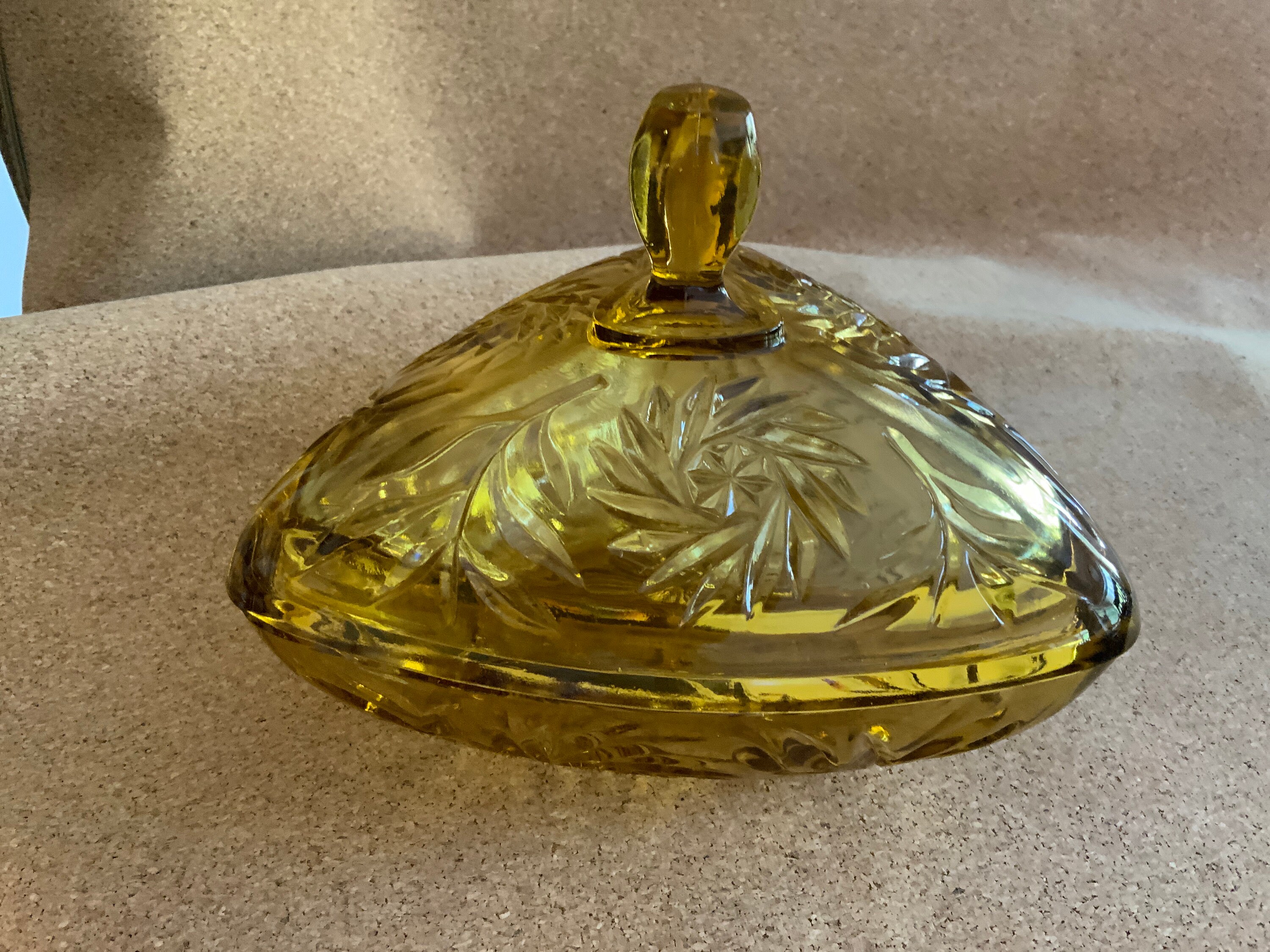 Vintage Amber Triangle Candy Dish With Lid. - Etsy
