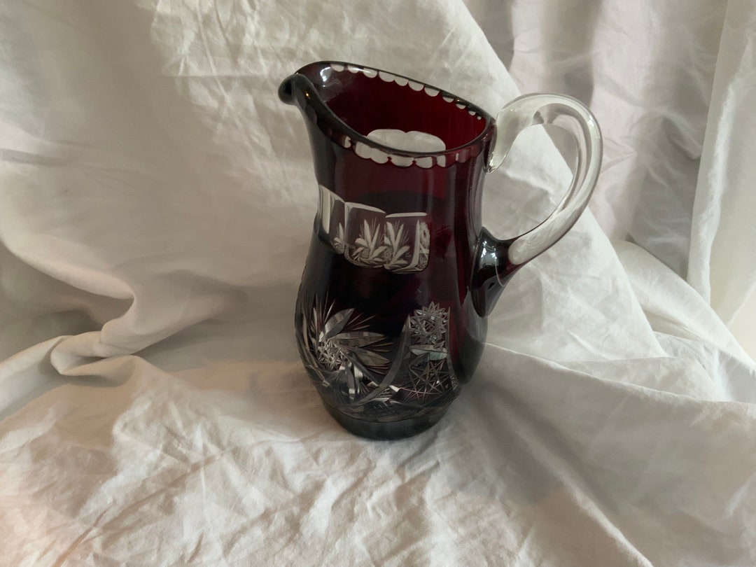Vintage Bohemian Czech Style Ruby Red Cut to Clear Glass Pitcher. - Etsy
