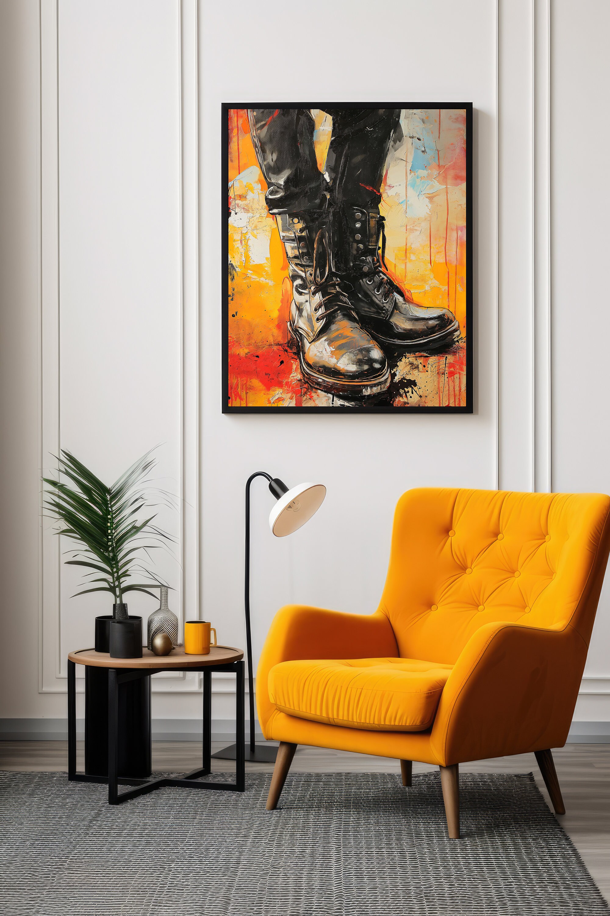 Urban Chic Combat Boots Painting, Modern Edgy Wall Art, Abstract Boot ...