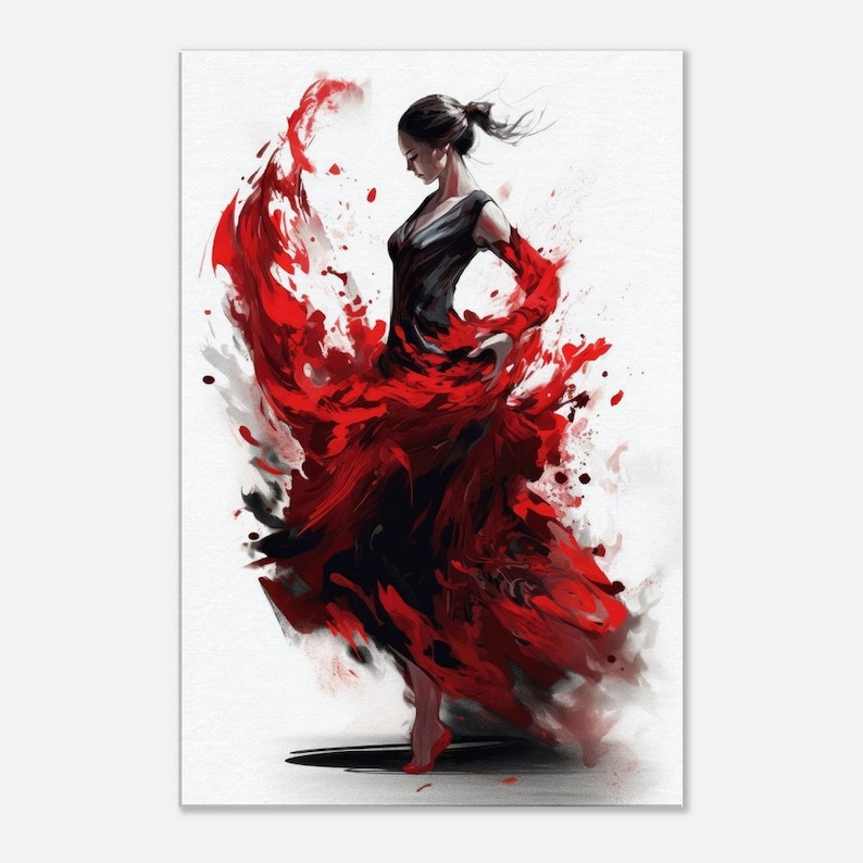 Energetic Flamenco Dancer on Canvas Print, Elegant Dancer, Abstract Red ...