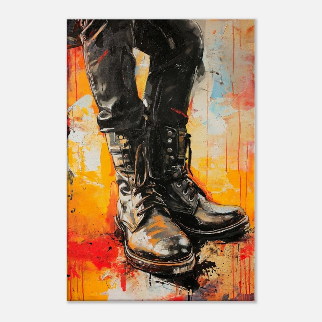 Urban Chic Combat Boots Painting, Modern Edgy Wall Art, Abstract Boot ...