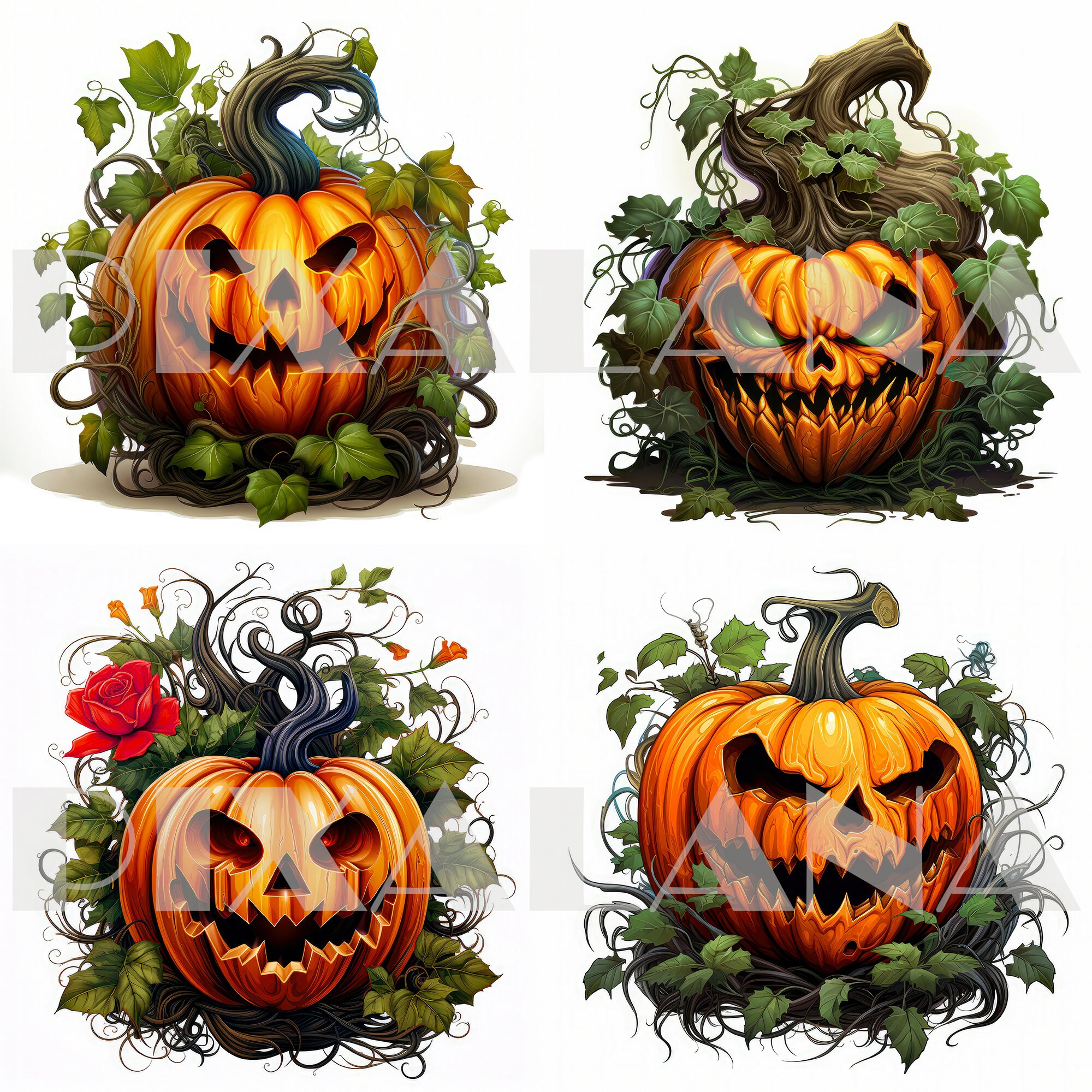12 Evil Halloween Pumpkin Clipart, High-quality Jpgs 300dpi, Personal ...
