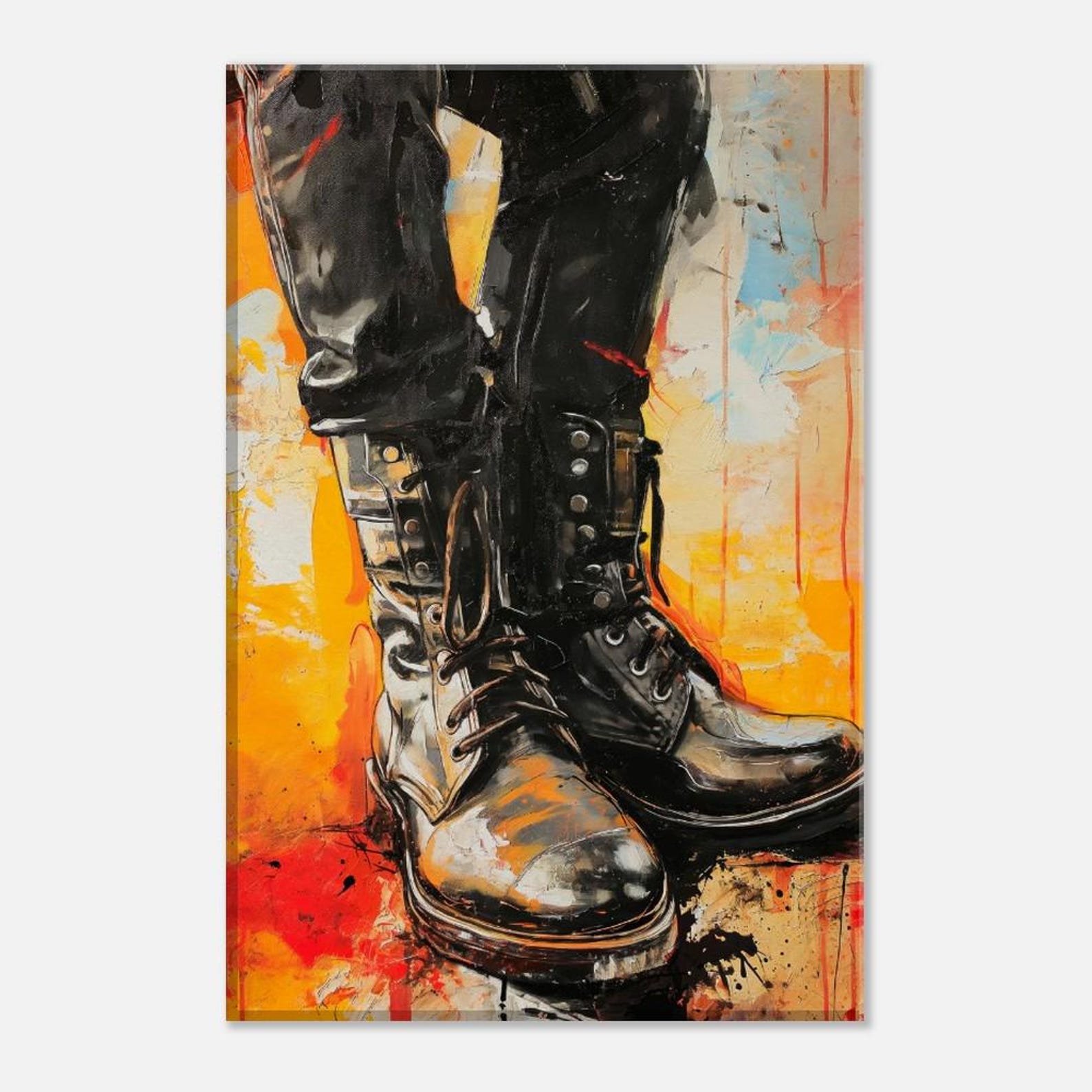 Urban Chic Combat Boots Painting, Modern Edgy Wall Art, Abstract Boot ...